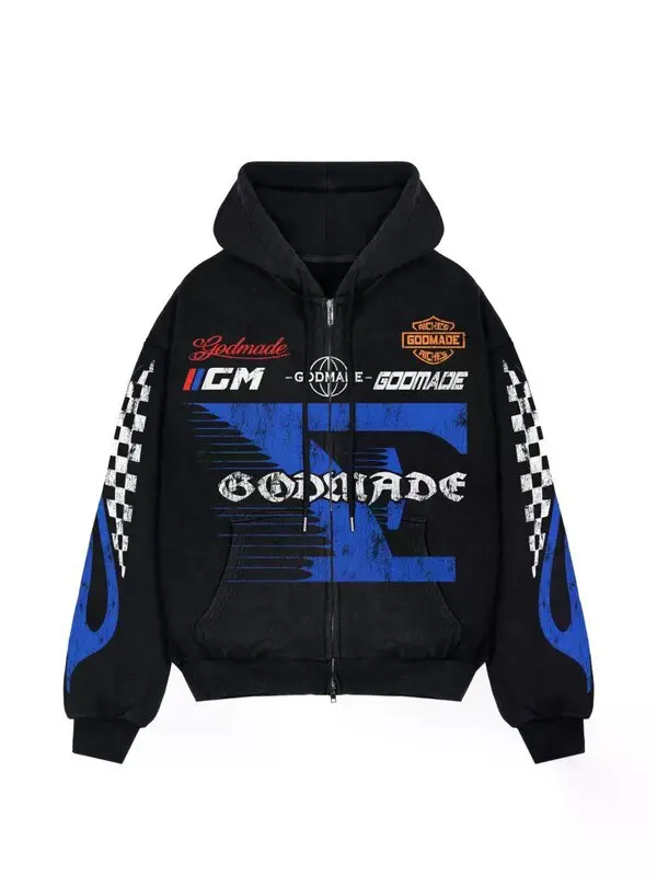 GODMADE Graphic-print Zip-up Hoodie - Black