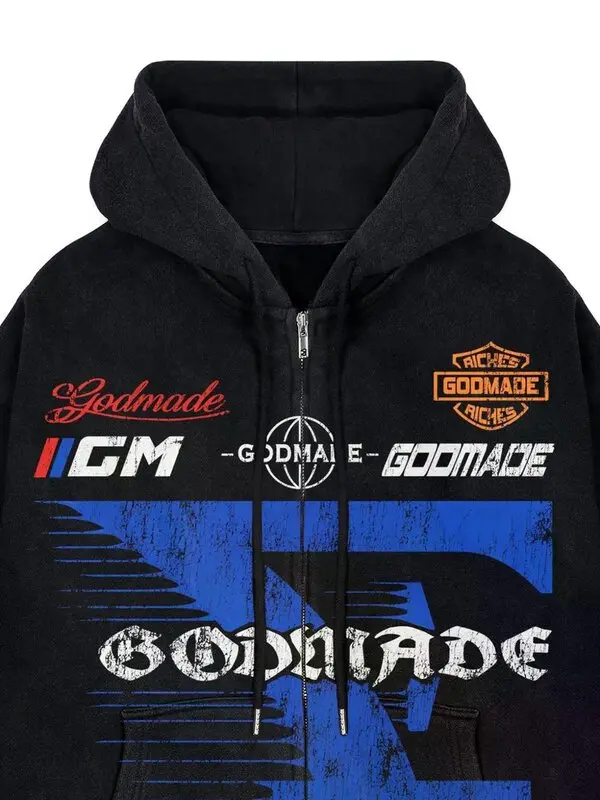 GODMADE Graphic-print Zip-up Hoodie - Black