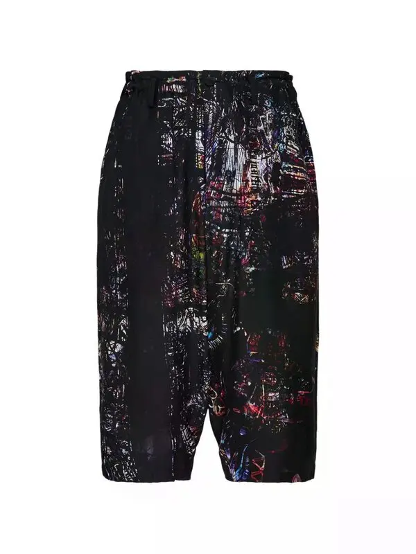 Yohji Yamamoto Graphic-print Cropped Trousers