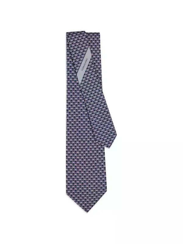 FERRAGAMO Tournament-print Silk Neck Tie - Blue