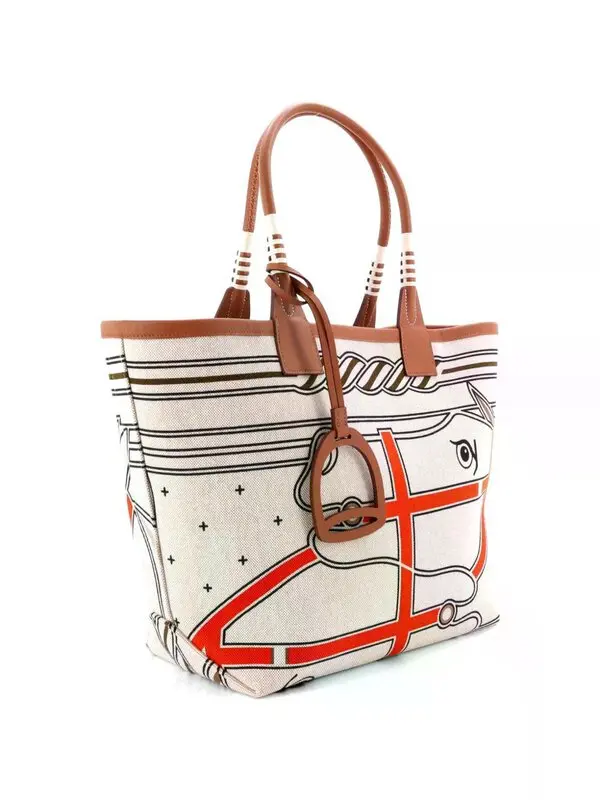 Hermès Sac Steeple Printed Toile With Leather 28 Tote Bag