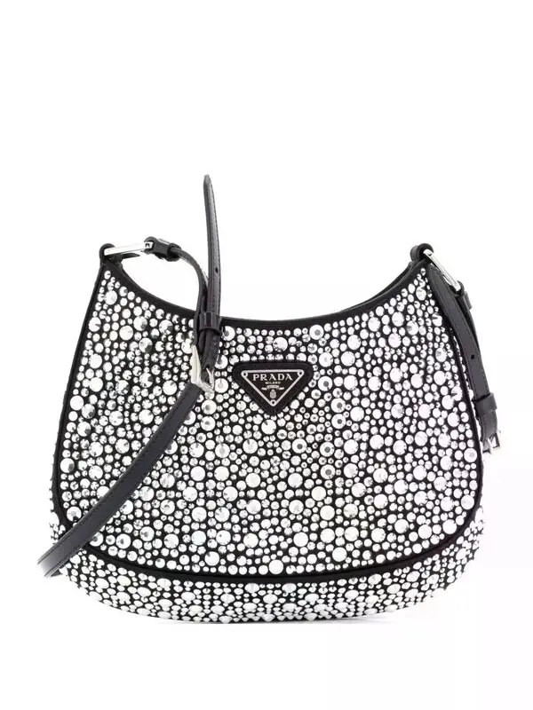 Prada Cleo Embellished Satin Shoulder Bag - Black