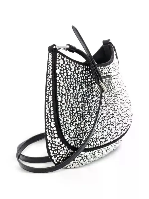 Prada Cleo Embellished Satin Shoulder Bag - Black