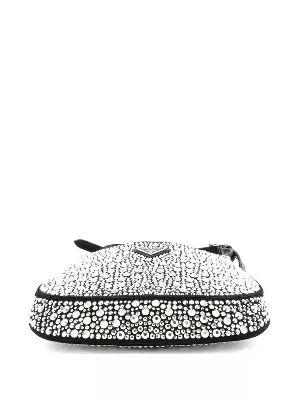 Prada Cleo Embellished Satin Shoulder Bag - Black