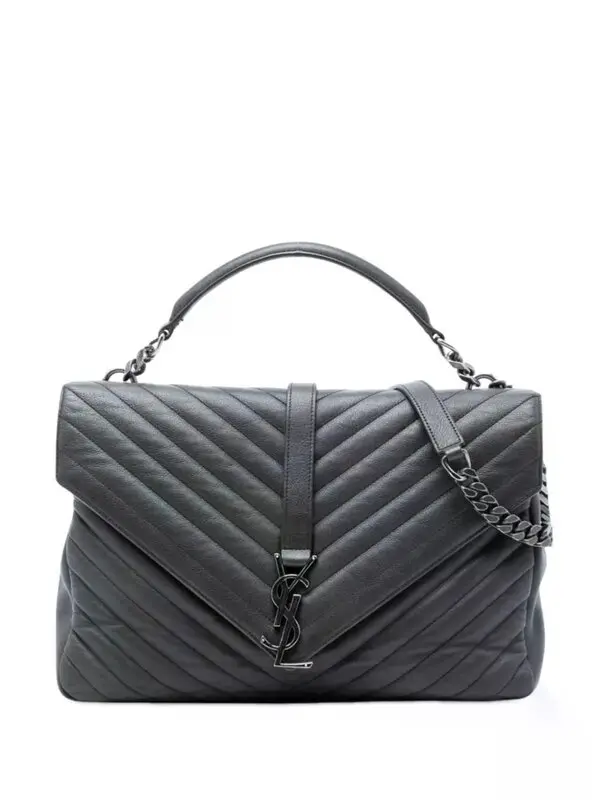 Saint Laurent 2015 Large Chevron Sheepskin Monogram College Satchel - Grey