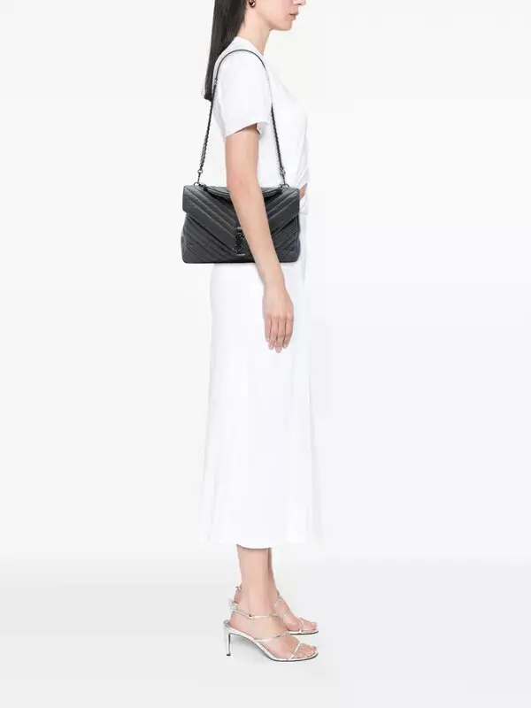 Saint Laurent 2015 Large Chevron Sheepskin Monogram College Satchel - Grey