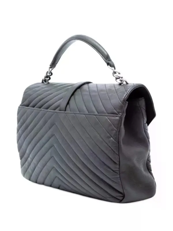 Saint Laurent 2015 Large Chevron Sheepskin Monogram College Satchel - Grey