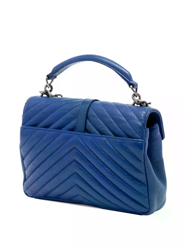 Saint Laurent 2015 Medium Quilted Chevron Sheepskin College Satchel - Blue