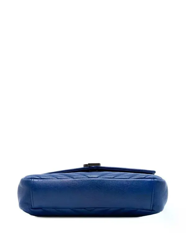 Saint Laurent 2015 Medium Quilted Chevron Sheepskin College Satchel - Blue