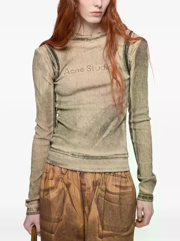 Acne Studios Logo Print Long Sleeve T-shirt - Neutrals