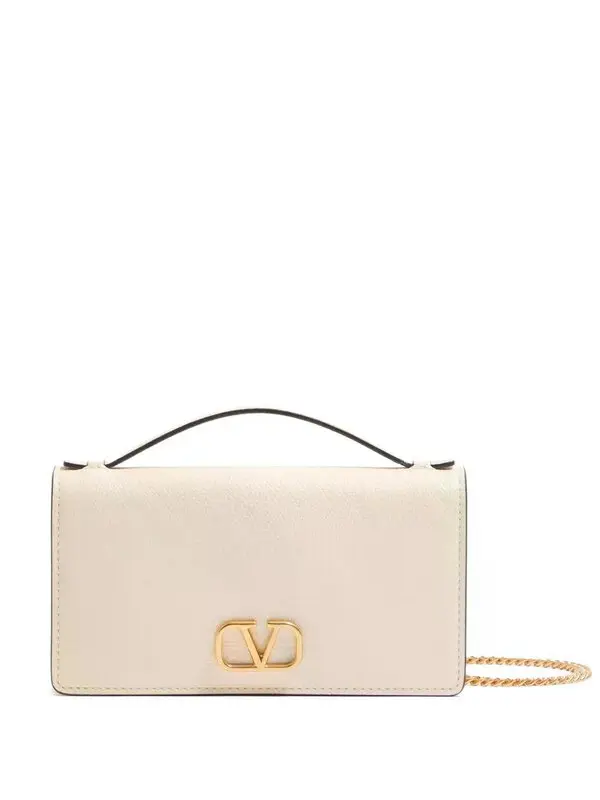 Valentino Garavani Vlogo Signature Grainy Calfskin Wallet With Chain - Neutrals