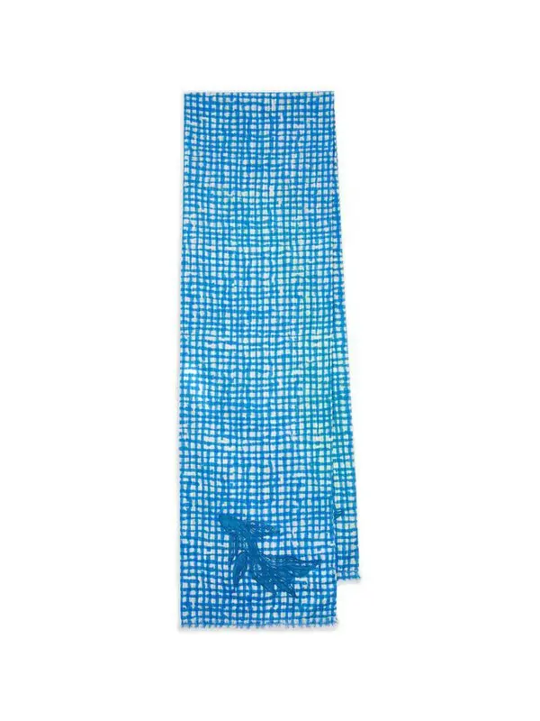 Paul Smith Fish Check-pattern Cotton Scarf - Blue