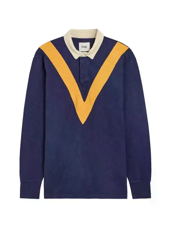 DRAKE'S Chevron-pattern Long-sleeves Polo Shirt