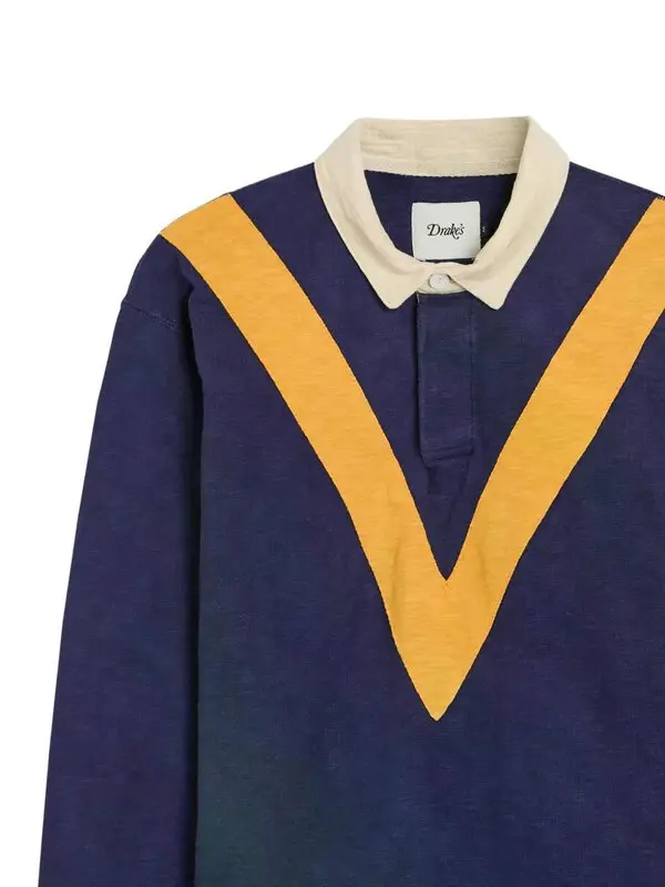 DRAKE'S Chevron-pattern Long-sleeves Polo Shirt