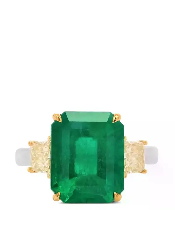 HYT JEWELRY Emerald And Yellow Diamond Ring - Silver