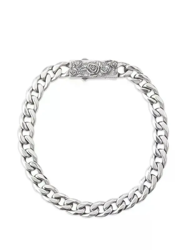 Emanuele Bicocchi Rose-engraved Curb-link Bracelet - Silver