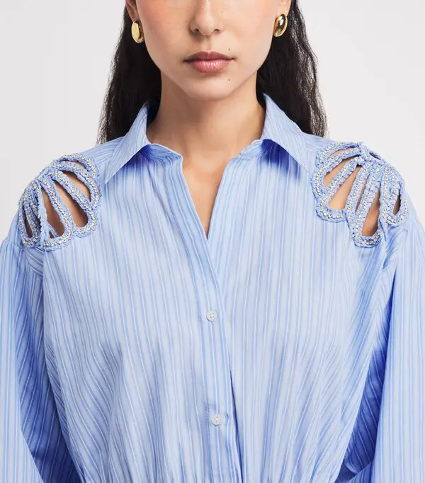 Sandro Cotton Embellished Mini Shirt Dress - Blue