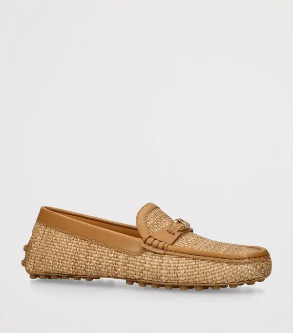 TOD'S Raffia Gommino Loafers - Beige