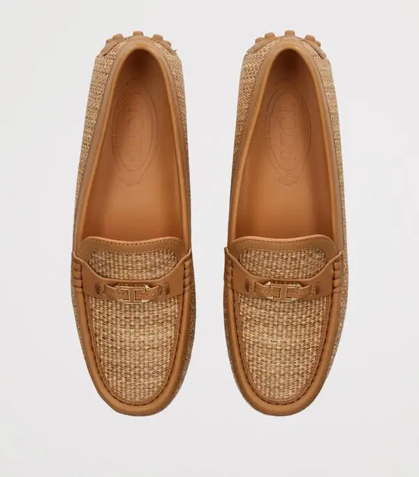 TOD'S Raffia Gommino Loafers - Beige