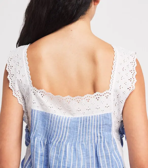 Loretta Caponi Linen Fiocchini Top - Blue
