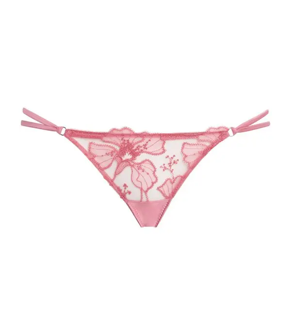 FLEUR DU MAL Embroidered Harper G-string Briefs - Pink