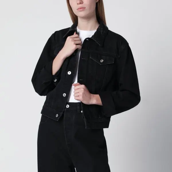 Bottega Veneta Denim Jacket With Intrecciato Collar - Black