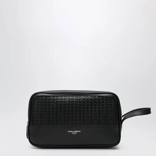 Dolce & Gabbana Atene Toiletry Bag In Plonge Calfskin Leather - Black