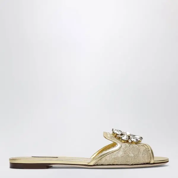 Dolce & Gabbana Lurex Lace Slides With Brooch - Metal