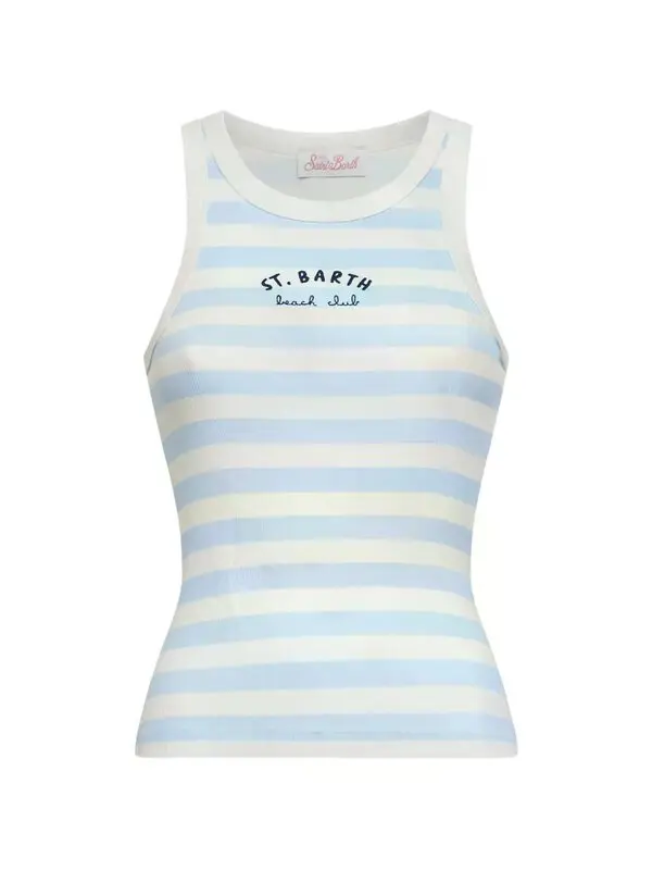 MC2 SAINT BARTH Striped Embroidered-logo Cotton Top