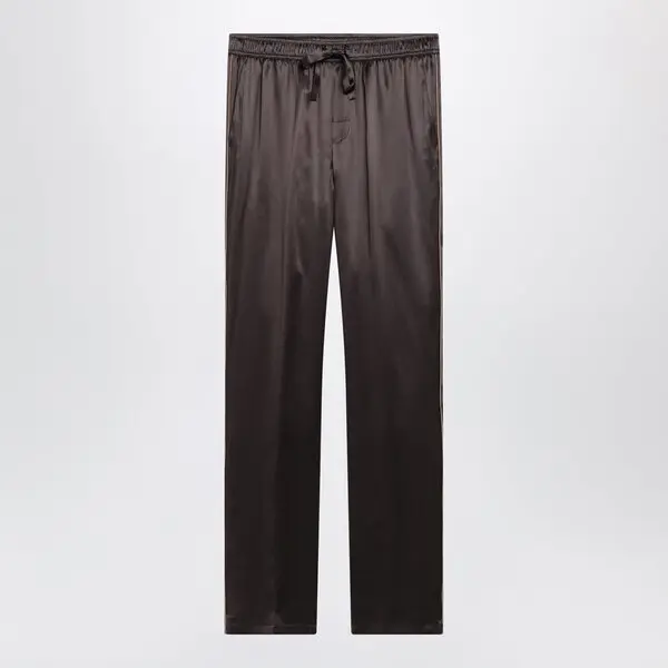 Dolce & Gabbana Silk Pajama Trousers With Embroidered Logo, /grey - Brown