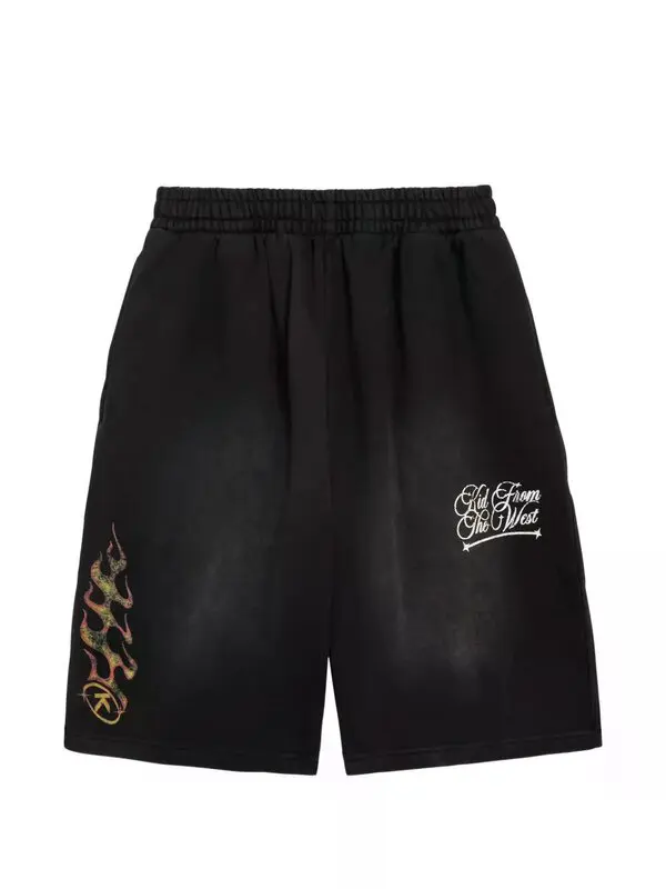 KIDWEST Flame-print Logo Shorts