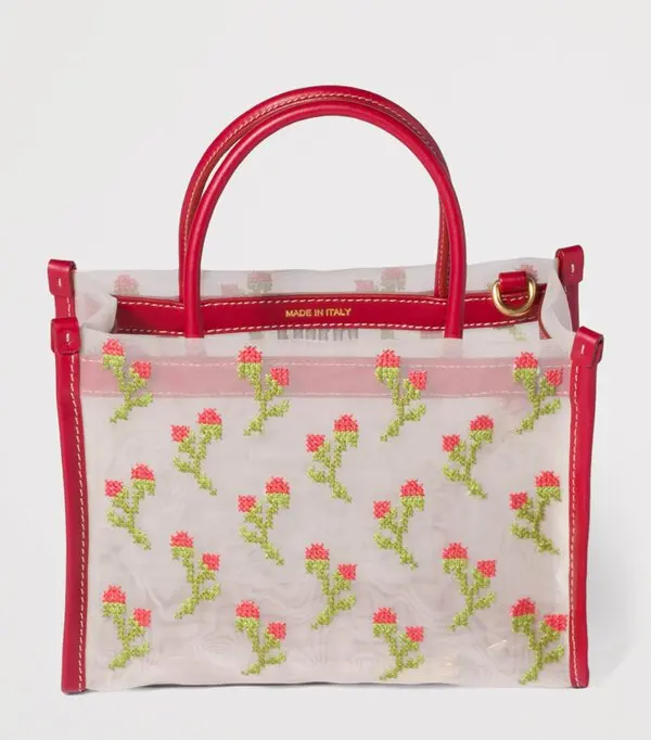 Miu Miu Embroidered Mesh Top-handle Bag - Red