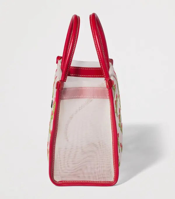 Miu Miu Embroidered Mesh Top-handle Bag - Red