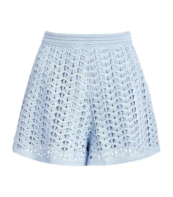 Sandro Crochet Embellished Wide Leg Shorts - Blue