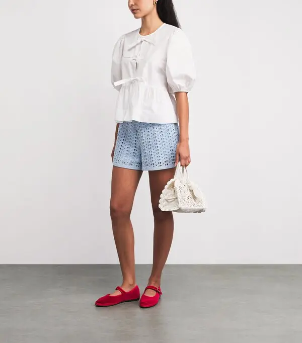 Sandro Crochet Embellished Wide Leg Shorts - Blue