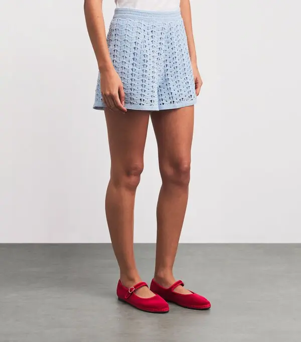Sandro Crochet Embellished Wide Leg Shorts - Blue