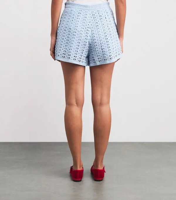 Sandro Crochet Embellished Wide Leg Shorts - Blue