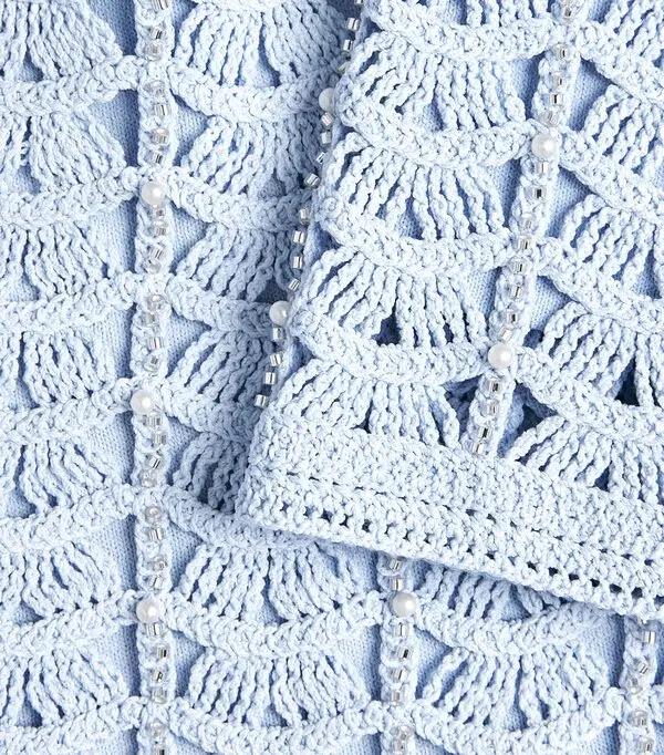 Sandro Crochet Embellished Wide Leg Shorts - Blue