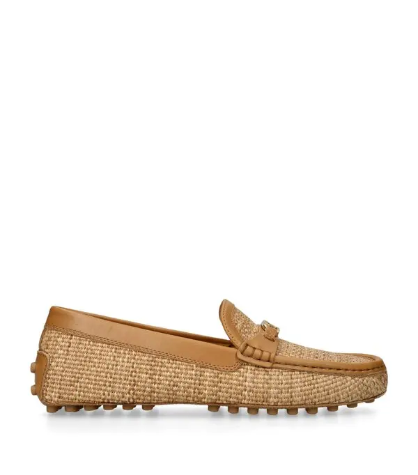 TOD'S Gommino Raffia Loafers - Beige