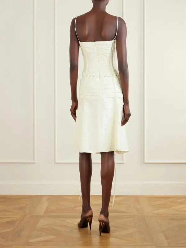 Alexander McQueen Pleated Paneled Satin Brocade Midi Dress - Neutrals