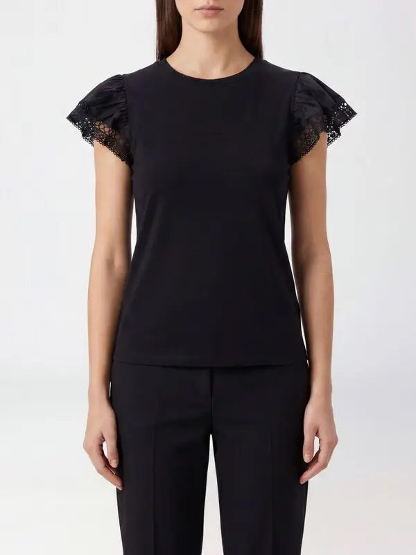 TWINSET Cotton T-shirt With Lace Detail - Black