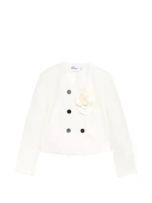 SELF-PORTRAIT Floral Appliqué Fitted Jacket - Neutrals