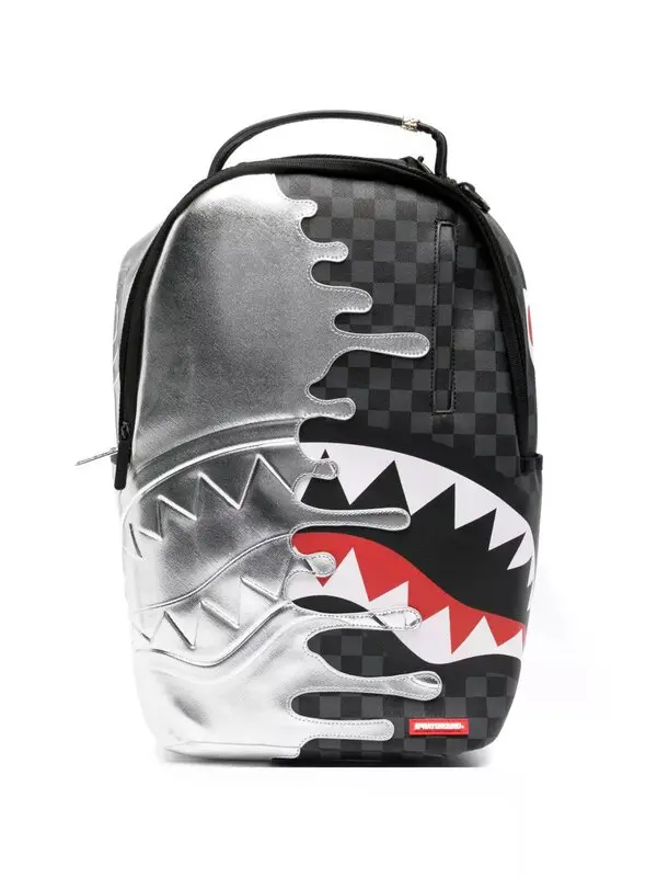 SPRAYGROUND Checkered Shark Graphic Metallic Backpack - Black