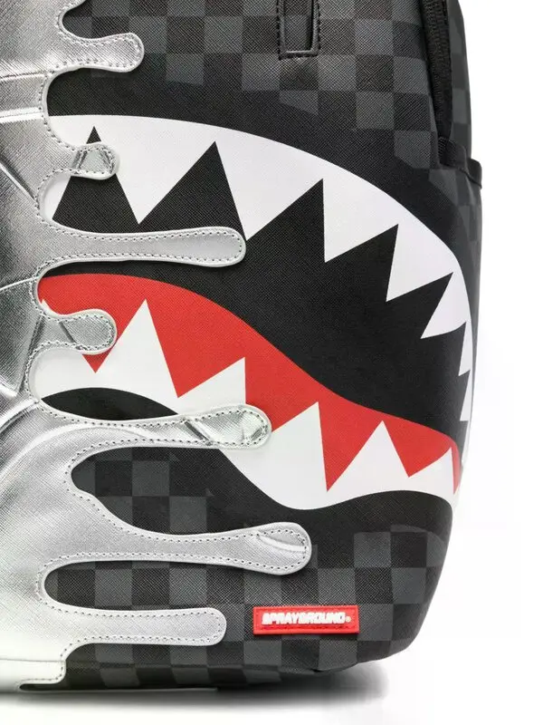 SPRAYGROUND Checkered Shark Graphic Metallic Backpack - Black