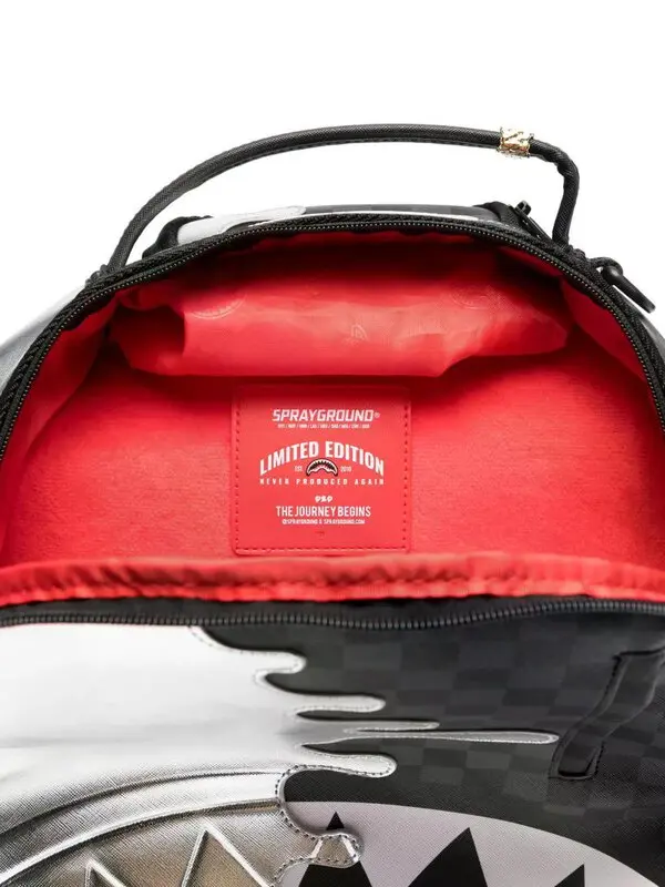 SPRAYGROUND Checkered Shark Graphic Metallic Backpack - Black