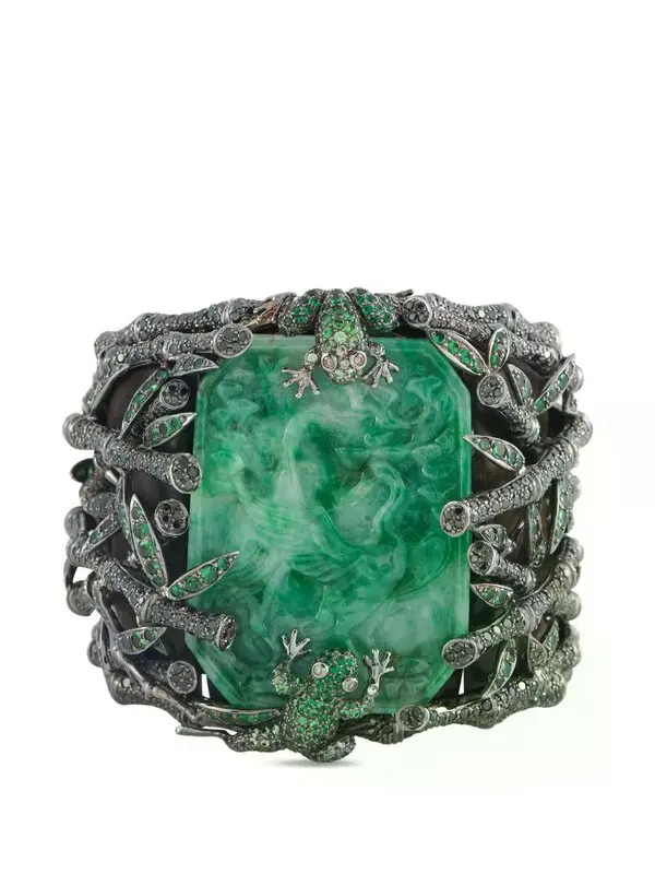 WENDY YUE Jade And Diamond Cuff Bracelet - Silver