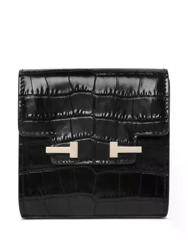 TOM FORD T-logo Croc-effect Leather Wallet - Black