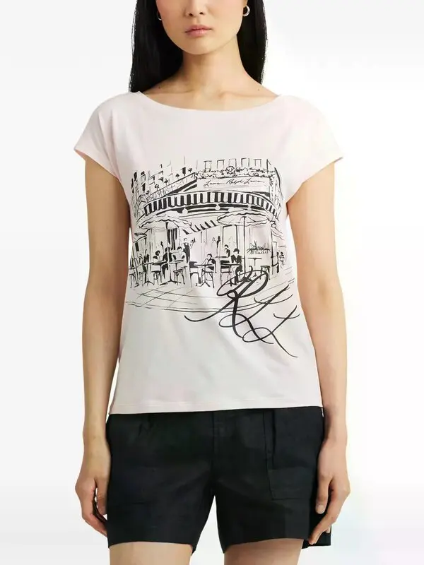 Ralph Lauren Graphic-print Boat-neck T-shirt - Pink