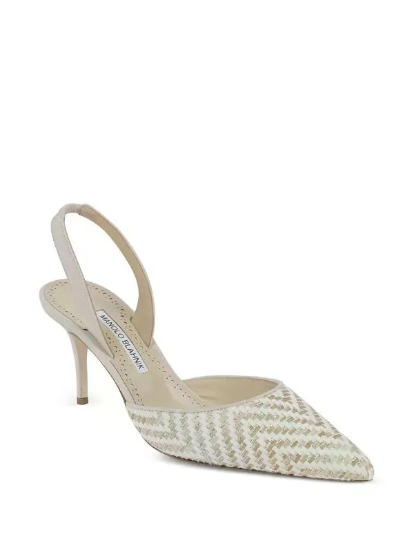 Manolo Blahnik Carolyne Woven Raffia Slingback Pumps