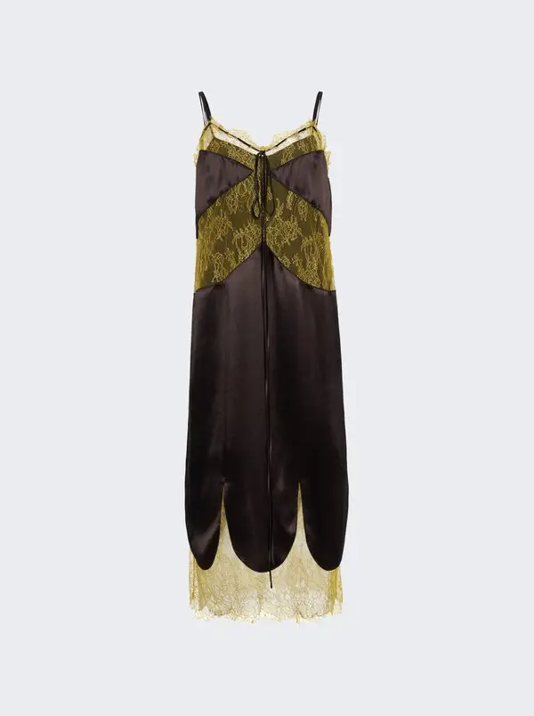 FERRAGAMO Satin And Lace Midi Dress - Brown